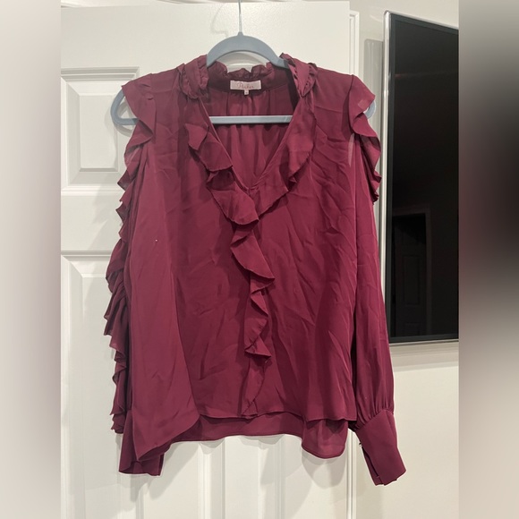 Parker | Tops | Wine Color Blouse With Ruffles And Cold Shoulder | Poshmark